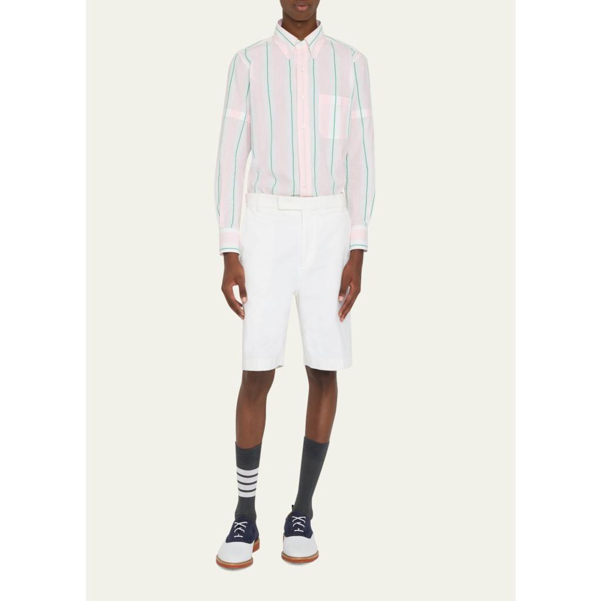 THOM BROWNE striped long-sleeve cotton shirt